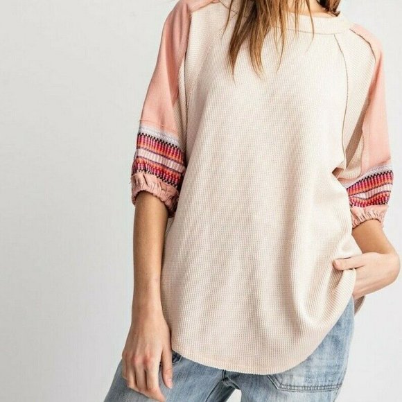 easel | Tops | Easel Top Thermal Embroidered Bubble Sleeve | Poshmark